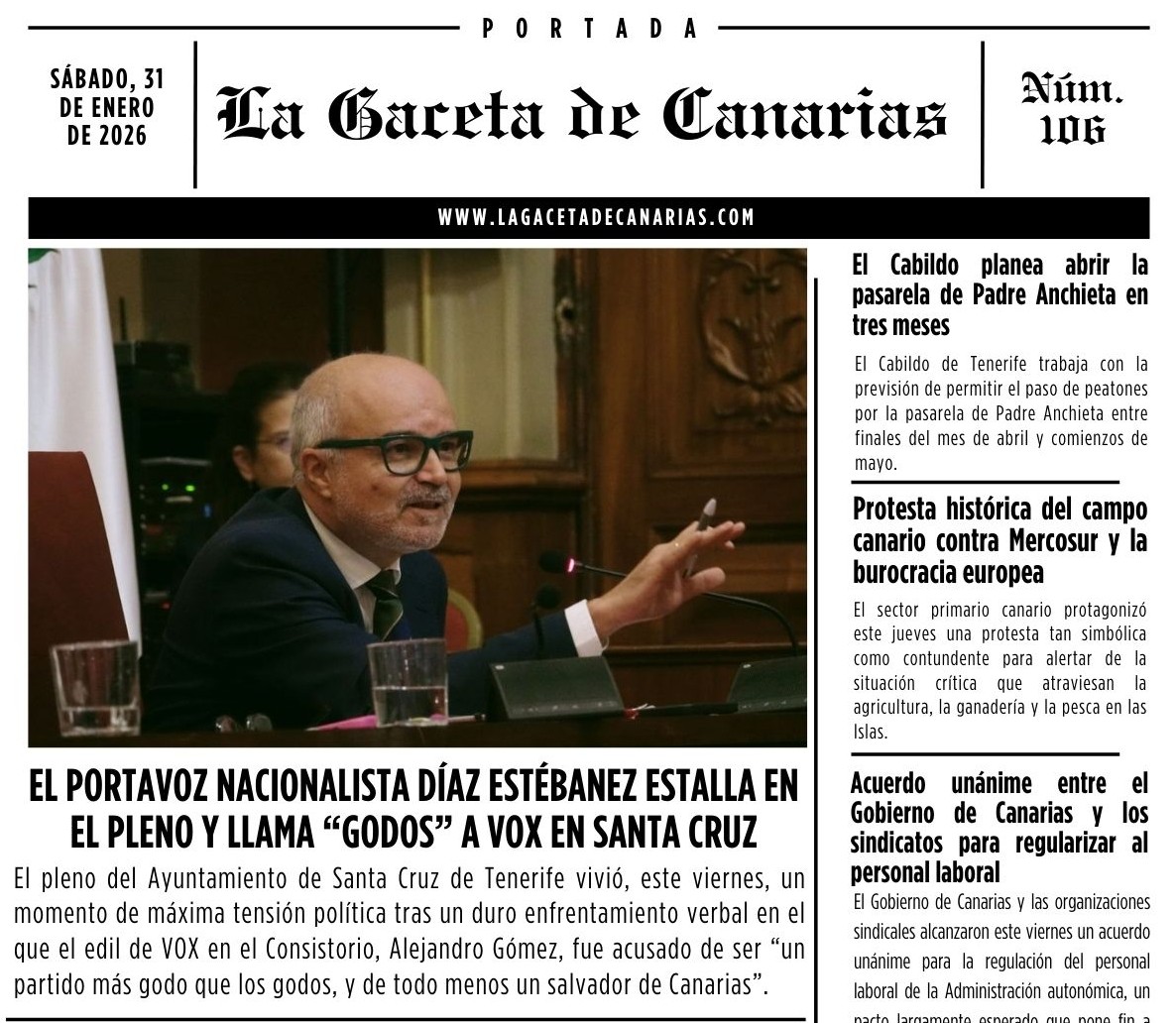 La portada de La Gaceta de Canarias para este sábado, 31 de enero - La ...